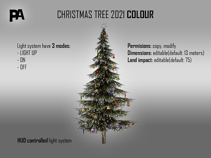 Second Life Marketplace - PANAVIA CHRISTMAS TREE 2021 Colour